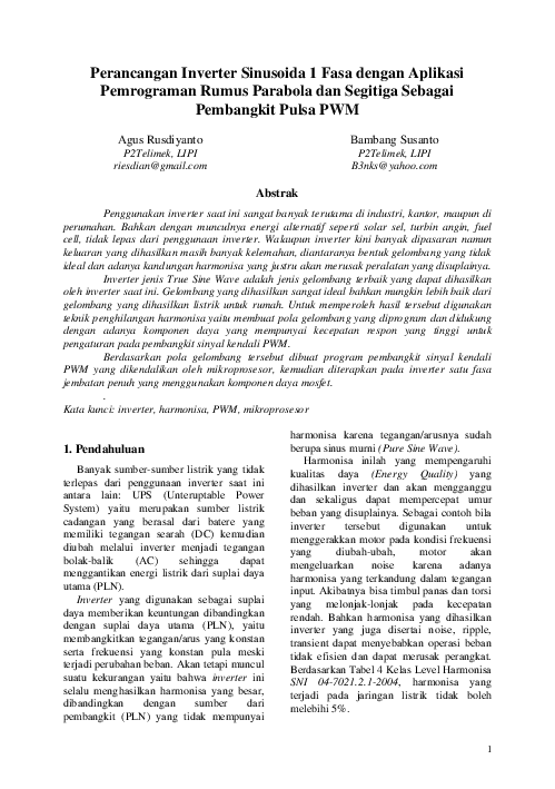 (PDF) Perancangan Inverter Sinusoida 1 Fasa dengan Aplikasi Pemrograman ...