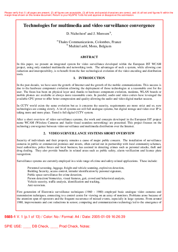 (PDF) Technologies for multimedia and video surveillance convergence