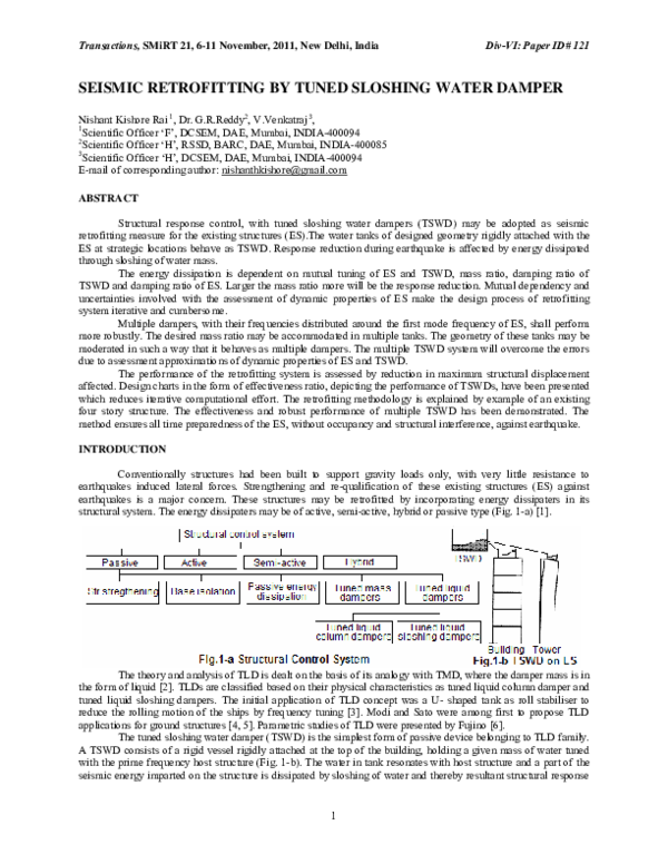 (PDF) SEISMIC RETROFITTING BY TUNED SLOSHING WATER DAMPER