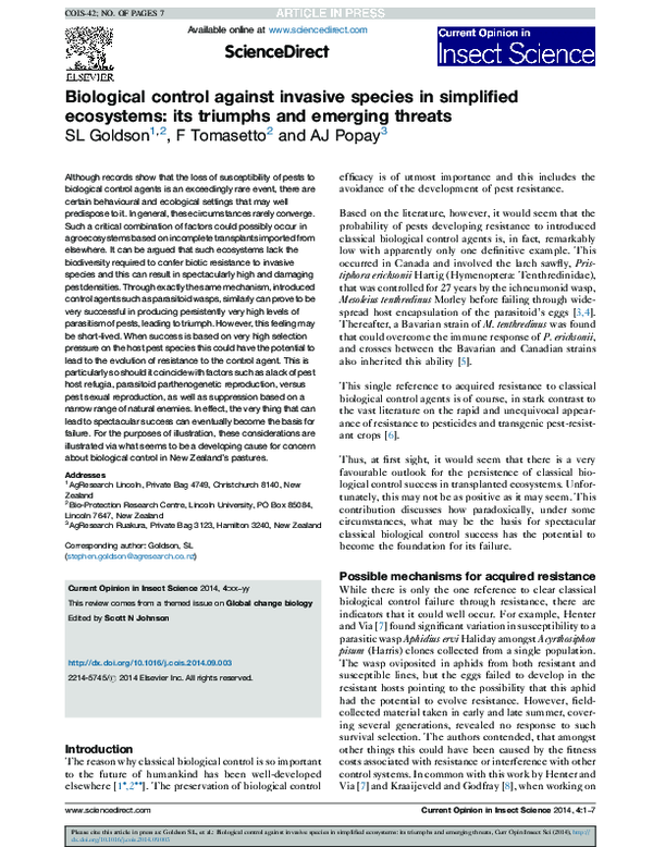 (PDF) Biological control against invasive species in simplified ...
