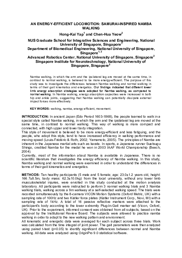 (PDF) An Energy-Efficient Locomotion: Samurai-Inspired Namba Walking
