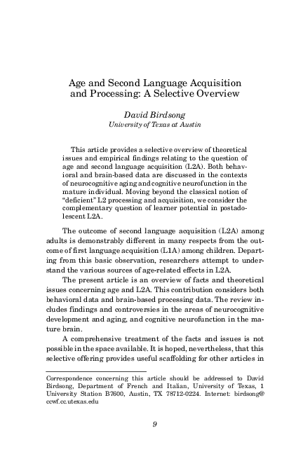 (PDF) Age and Second Language Acquisition and Processing: A Selective Overview