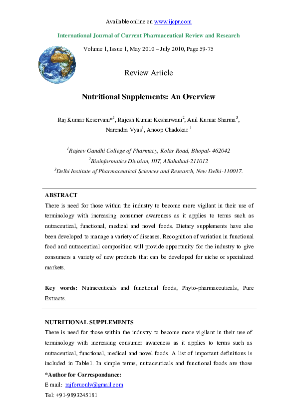 (PDF) Nutritional Supplements: An Overview