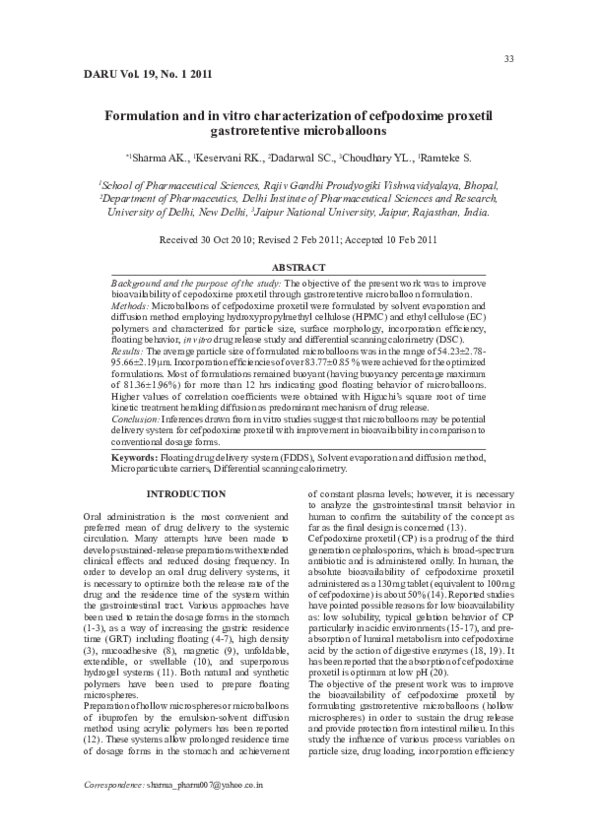 Pdf Formulation And In Vitro Characterization Of Cefpodoxime Proxetil Gastroretentive