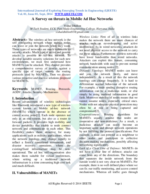 Pdf A Survey On Threats In Mobile Ad Hoc Networks