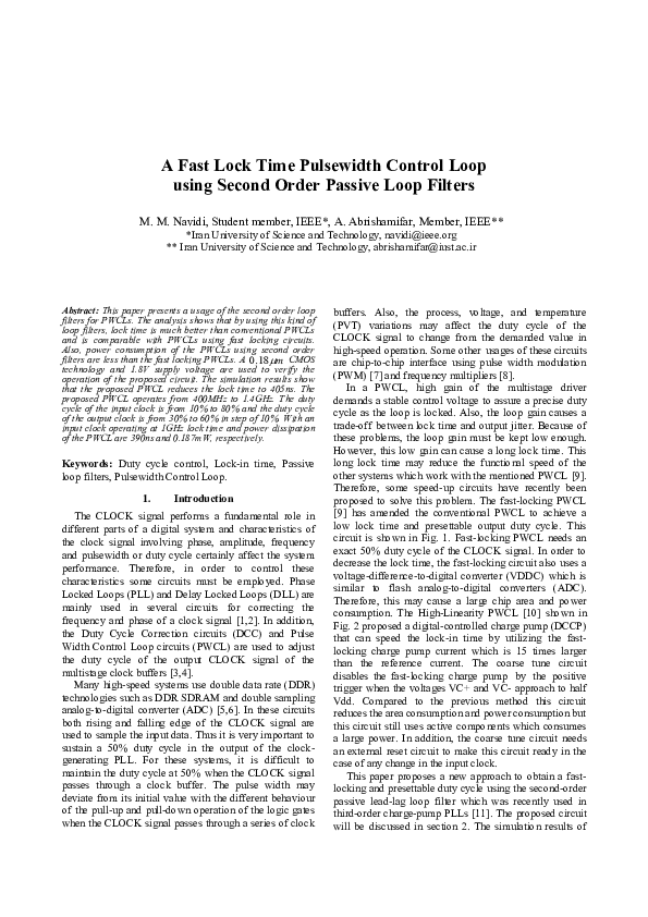 Pdf A Fast Lock Time Pulsewidth Control Loo Using Second Order