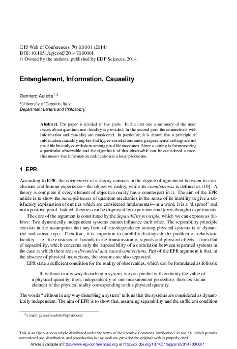 (PDF) Entanglement, Information, Causality