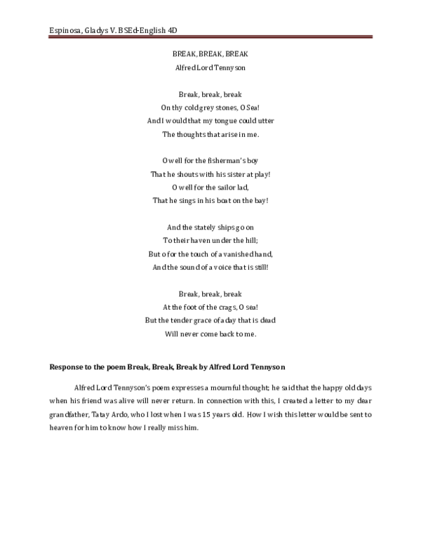 (DOC) Response to the poem Break