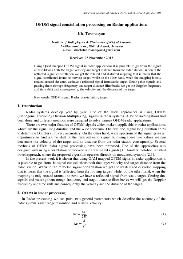 (PDF) OFDM signal constellation processing on Radar applications
