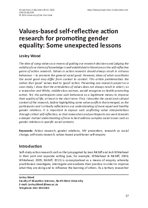 (PDF) Values-based self-reflective action research for promoting gender ...