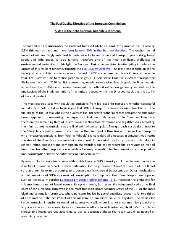 (DOC) The Fuel Quality Directive of the European Commission: A step in ...