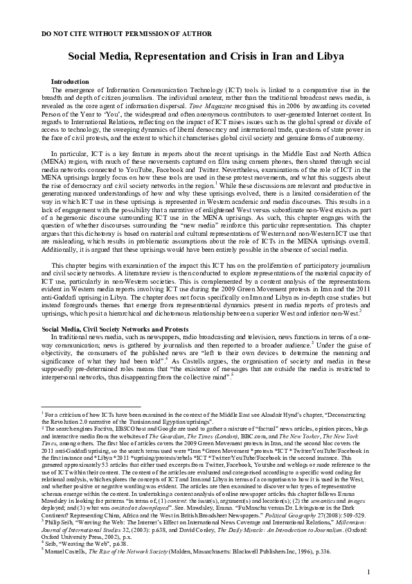 (PDF) Social Media, Representation and Crisis in Iran and Libya