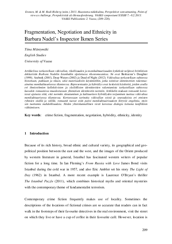 (PDF) Fragmentation, Negotiation and Ethnicity in Barbara Nadel’s ...