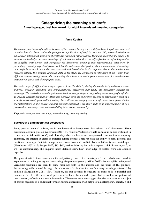 (PDF) Categorizing the meanings of craft: A multi-perspectival ...