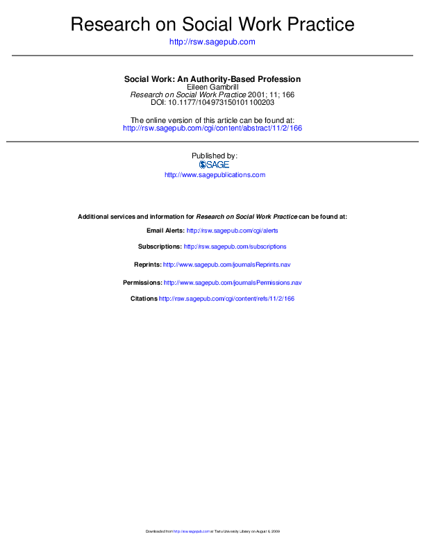 (PDF) Eileen Gambrill Social Work An Authority Based Profession