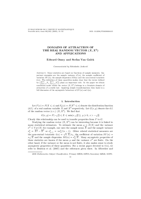(PDF) Domains of attraction of the real random vector (X,X2) and ...