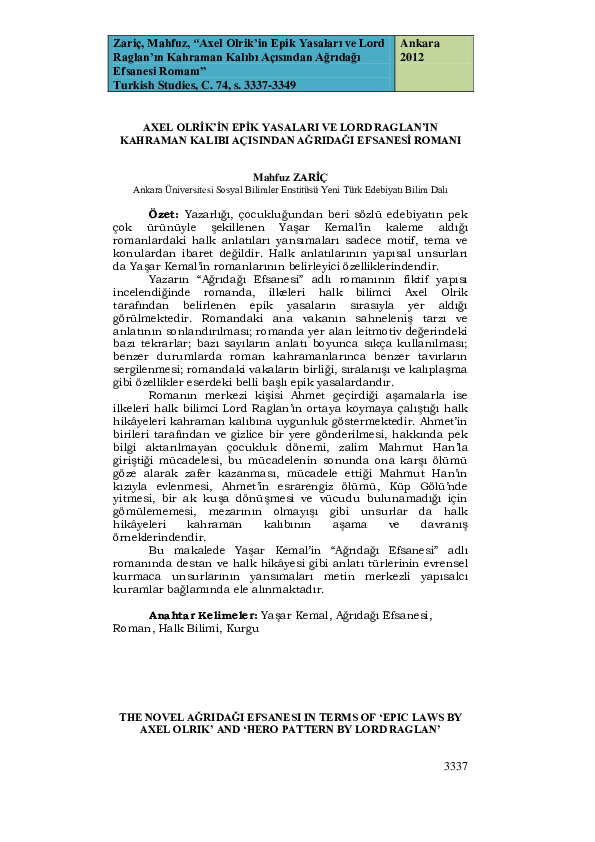 (PDF) Axel Olrik’in Epik Yasaları ve Lord Raglan’ın Kahraman Kalıbı ...