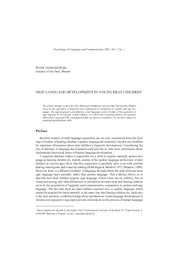 (PDF) Sign language development in young deaf children