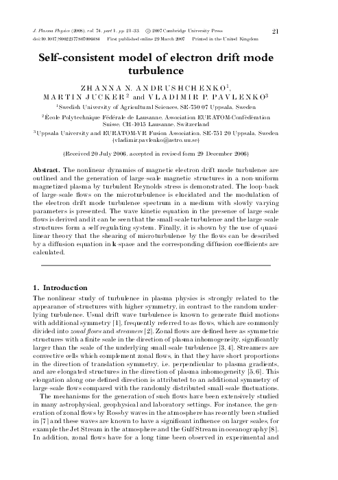 (PDF) Self-consistent model of electron drift mode turbulence