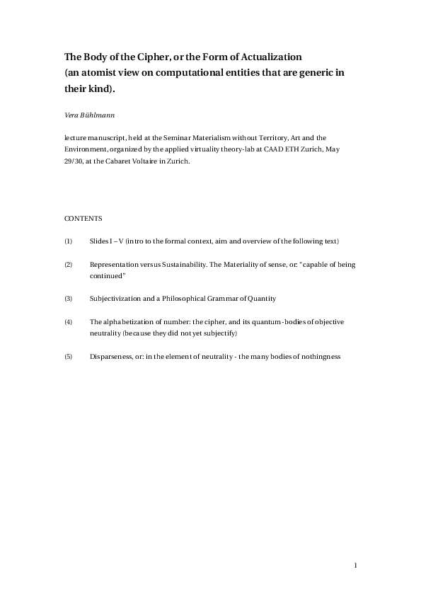 (PDF) The Body of the Cipher, or the Form of Actualization (an atomist ...