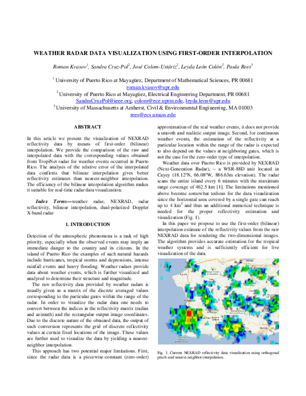 (PDF) WEATHER RADAR DATA VISUALIZATION USING FIRST-ORDER INTERPOLATION