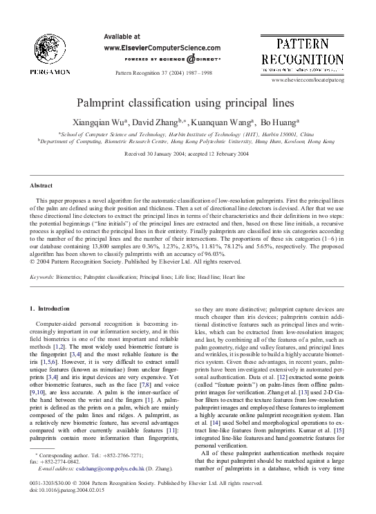 (PDF) Palmprint classification using principal lines