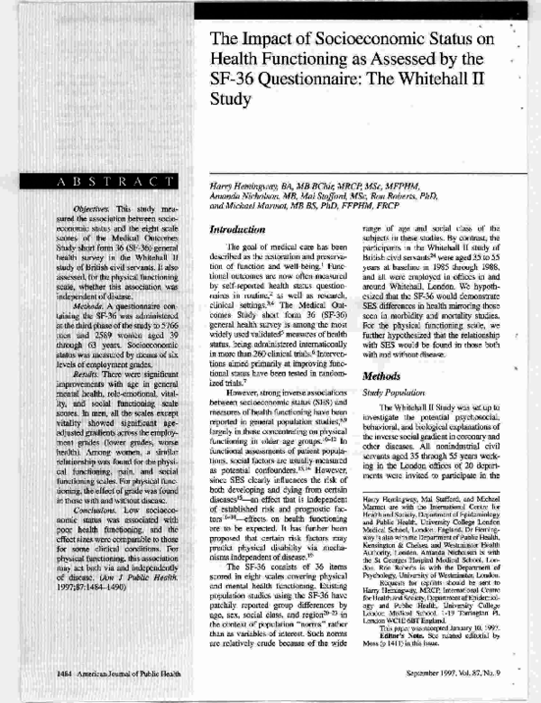 (PDF) The Impact of Socioeconomic status on health functioning as ...