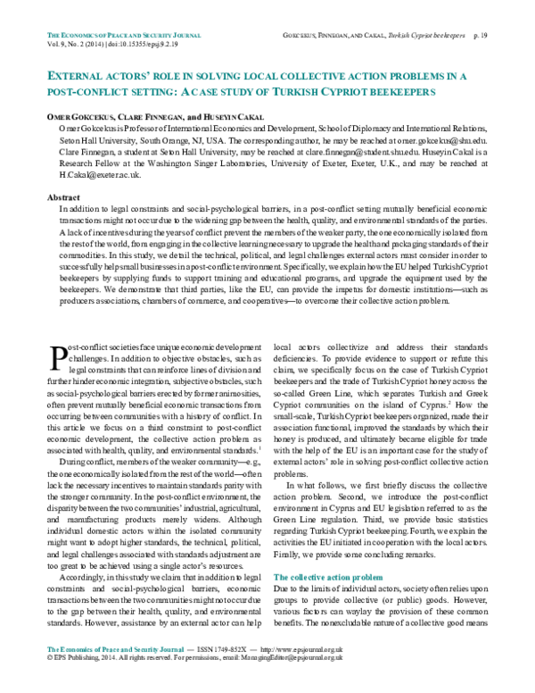 (PDF) EXTERNAL ACTORS’ ROLE IN SOLVING LOCAL COLLECTIVE ACTION PROBLEMS IN A POST-CONFLICT ...