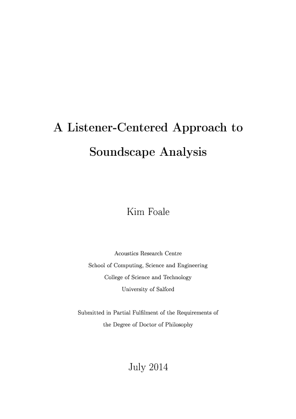 (PDF) A Listener-Centered Approach to Soundscape Analysis