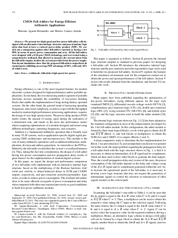(PDF) CMOS Full-Adders for Energy-Efficient Arithmetic Applications
