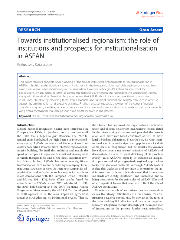 (PDF) Towards institutionalised regionalism: the role of institutions ...
