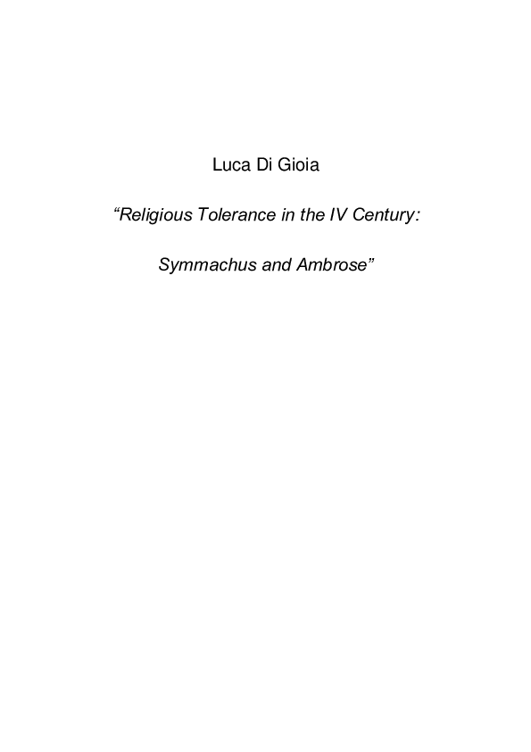 (DOC) Religious Tolerance in the IV Century: Symmachus and Ambrose