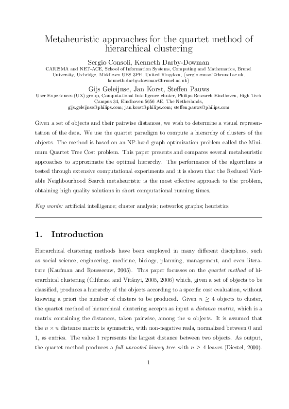 (PDF) Metaheuristic approaches for the quartet method of hierarchical clustering