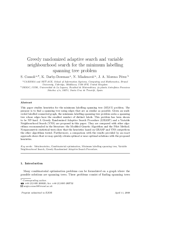 (PDF) Greedy Randomized Adaptive Search and Variable Neighbourhood Search for the minimum ...