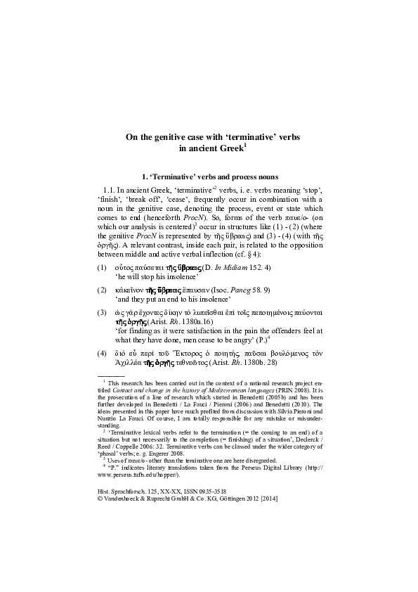 (PDF) On the genitive case with “terminative” verbs in ancient Greek