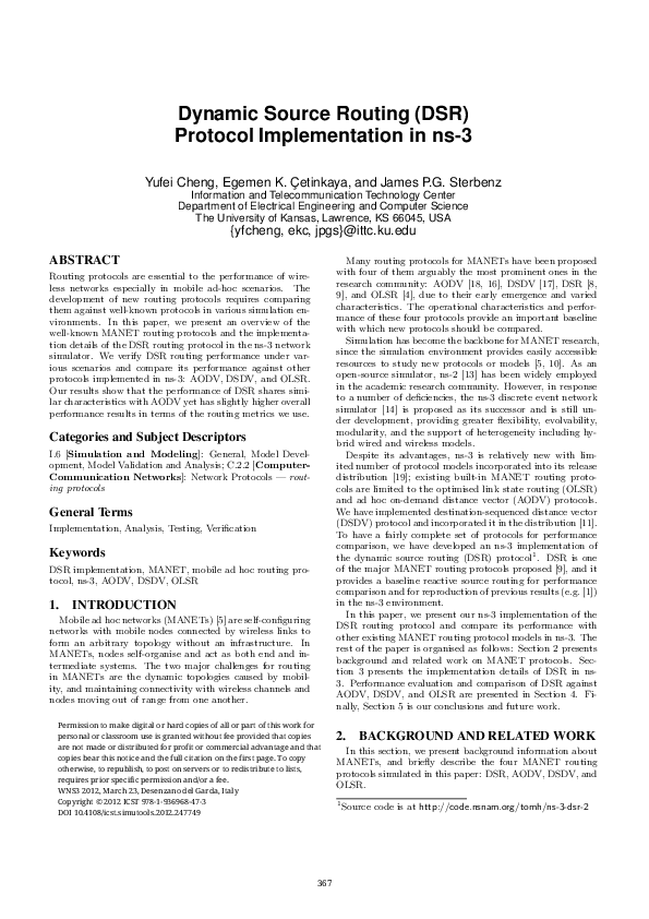 Pdf Dsr Protocol Implementation In Ns3