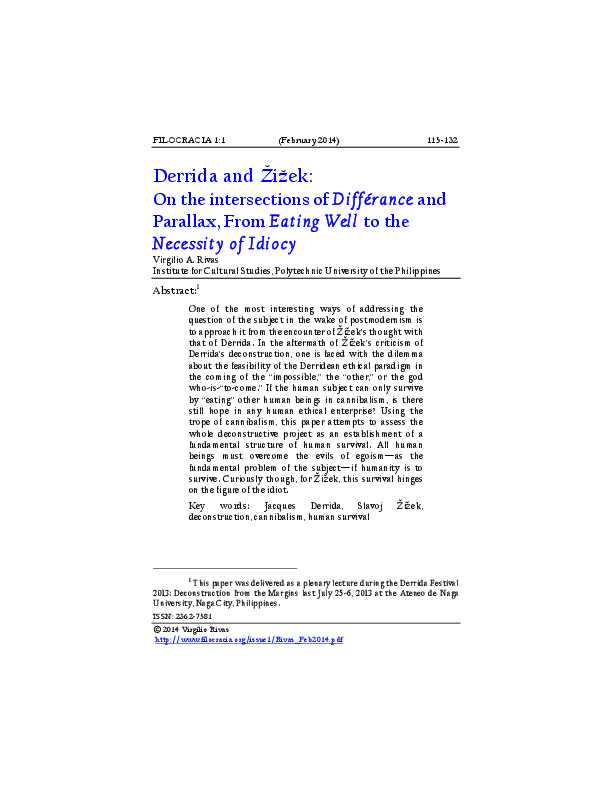 (PDF) Derrida and Žižek: On the intersections of Différance and ...