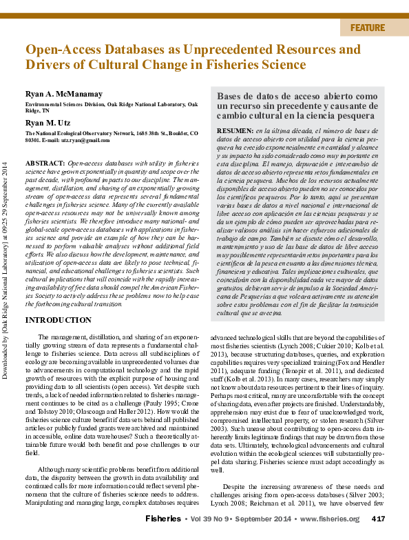 (PDF) Open-Access Databases as Unprecedented Resources and Drivers of ...