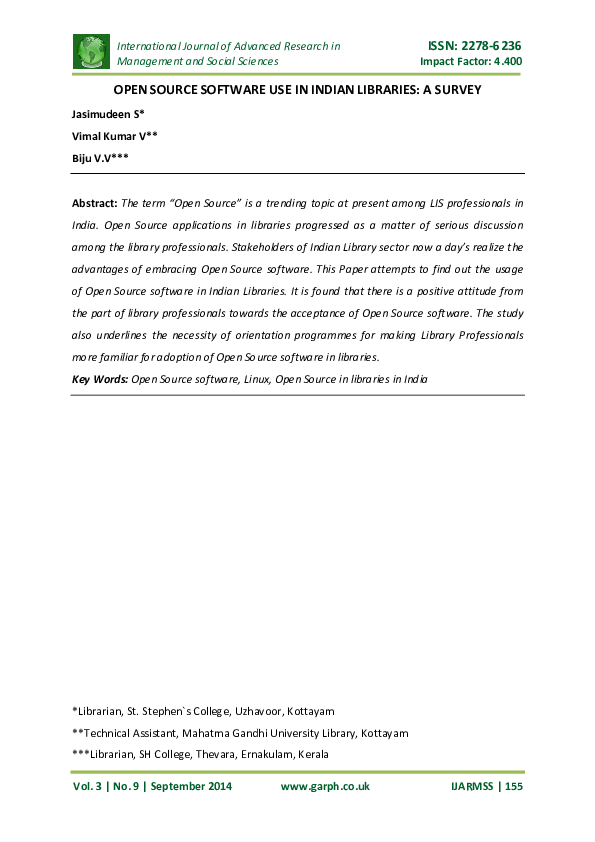 Open Source Software Use in Indian Libraries: A Survey