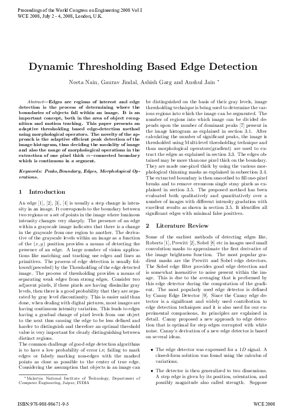 Pdf Dynamic Thresholding Based Edge Detection