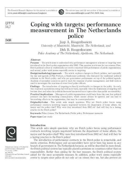 (PDF) Coping with targets: performance measurement in The Netherlands ...