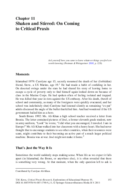 (PDF) Shaken and Stirred: On Coming to Critical Praxis