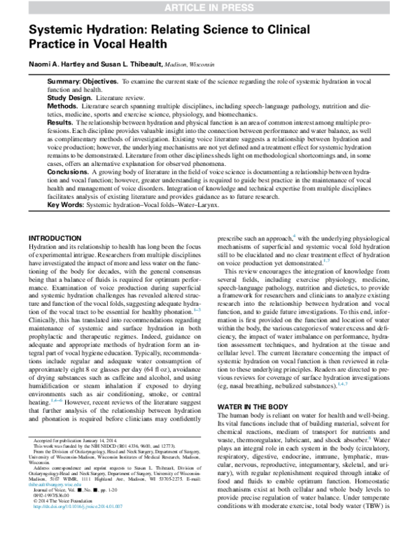 (PDF) Systemic hydration: Relating science to clinical practice in ...