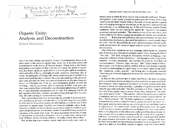 (PDF) Organic Unity: Analysis and Deconstruction