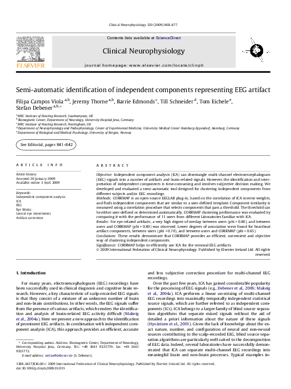 (PDF) Semi-automatic identification of independent components representing EEG artifact