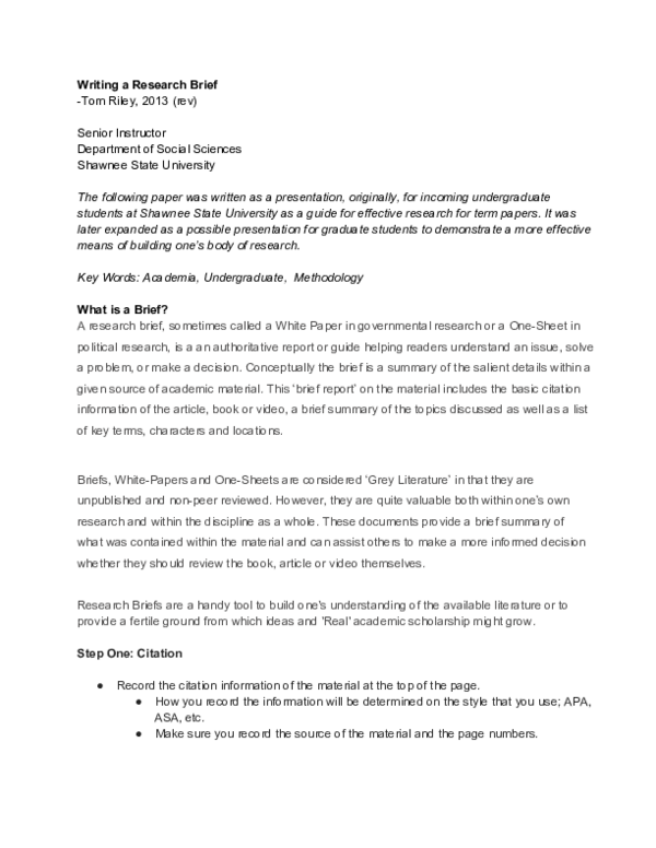 (PDF) Presentation: Writing a Research Brief