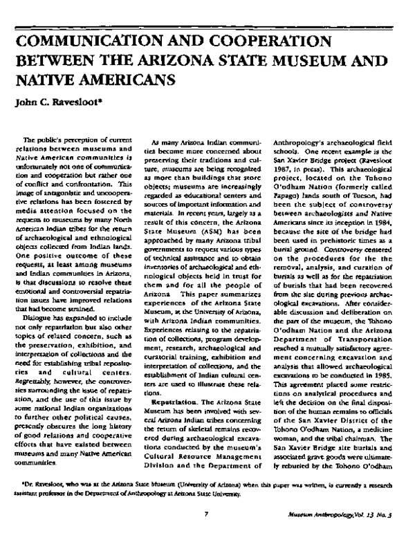 (PDF) Communication and Cooperation Between the Arizona State Museum ...