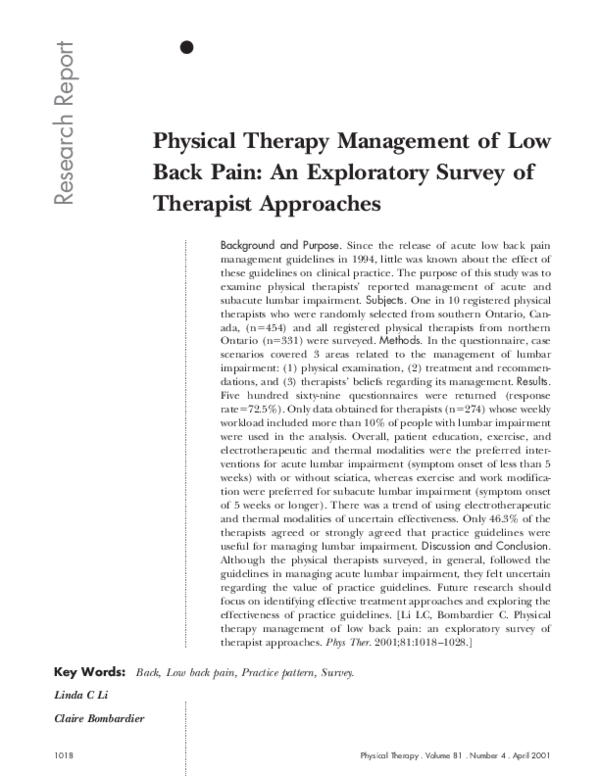 (PDF) Physical Therapy Management of Low Back Pain: An Exploratory ...