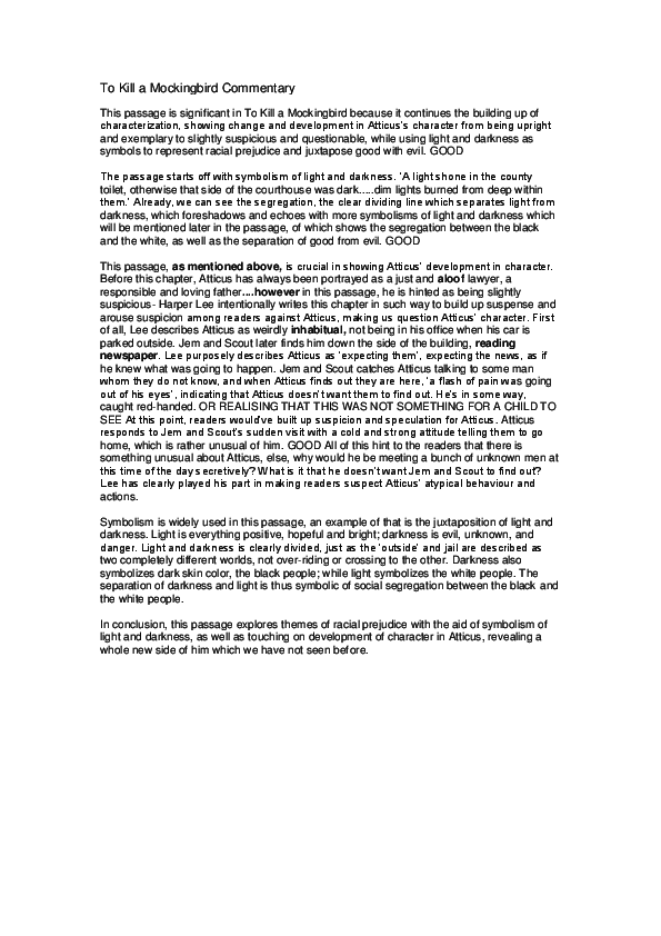 (DOC) To Kill a Mockingbird Commentary