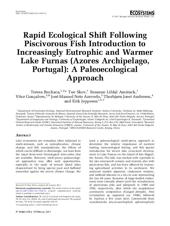 (PDF) Rapid Ecological Shift Following Piscivorous Fish Introduction to ...